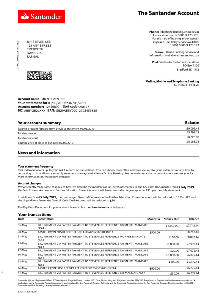 Santander Bank Statement Free Download - DOCUMENT PSD