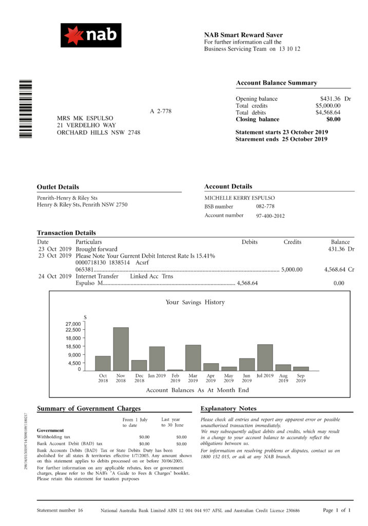 Nab Bank Statement Free Download - DOCUMENT PSD