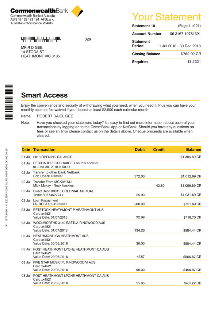 Commonwealth Bank Statement Free Download - DOCUMENT PSD