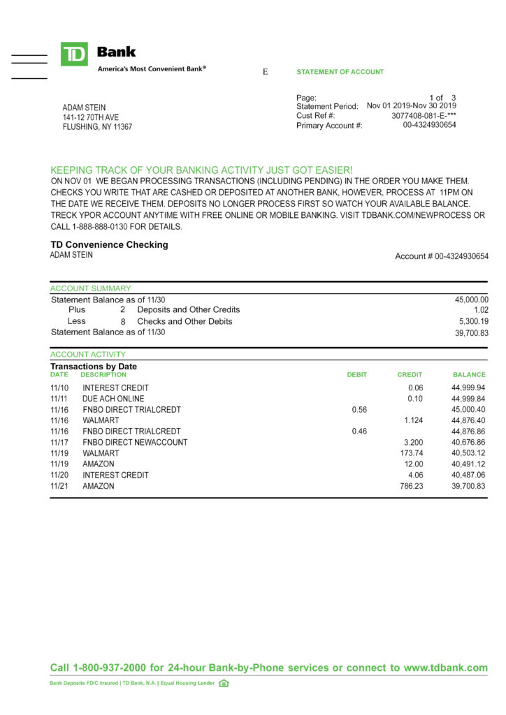 TD BANK Statement Free Download - DOCUMENT PSD